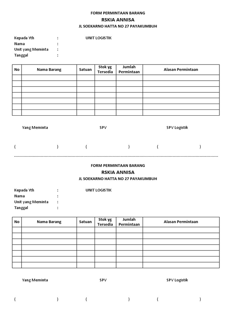 Form Permintaan Barang | PDF