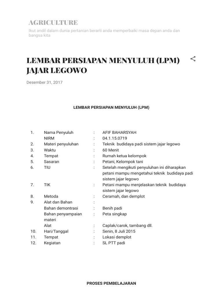 Contoh LPM Penyuluhan Padi Jajar Legowo | PDF