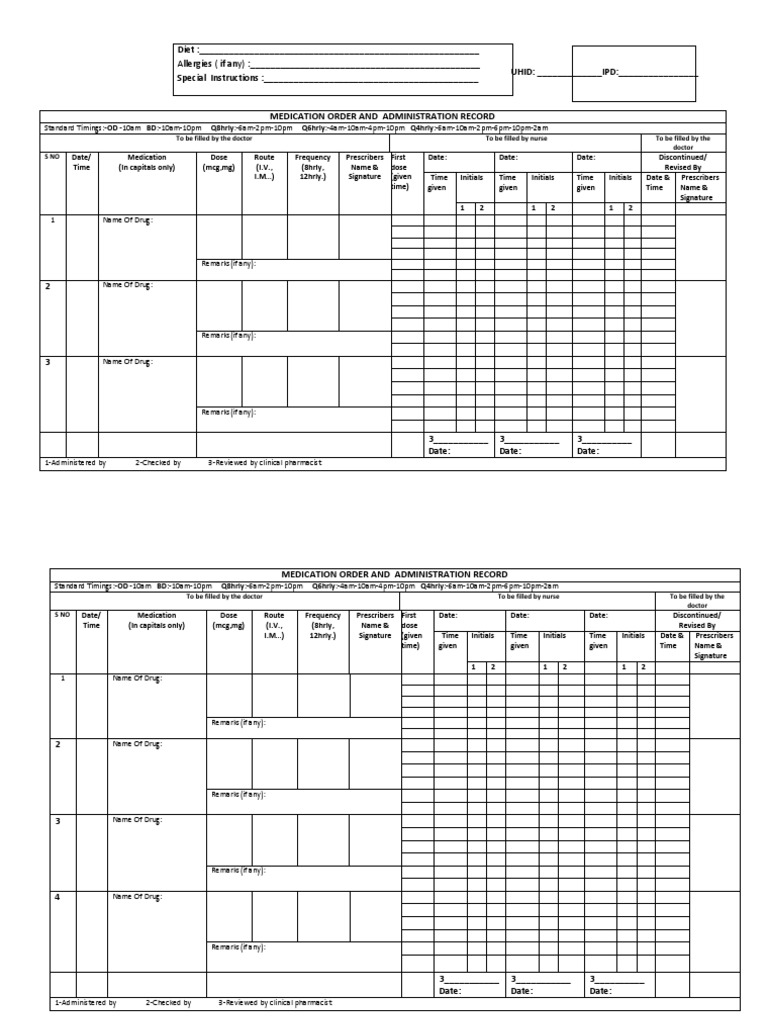 Medication Administration Record Template | PDF | Intravenous Therapy ...