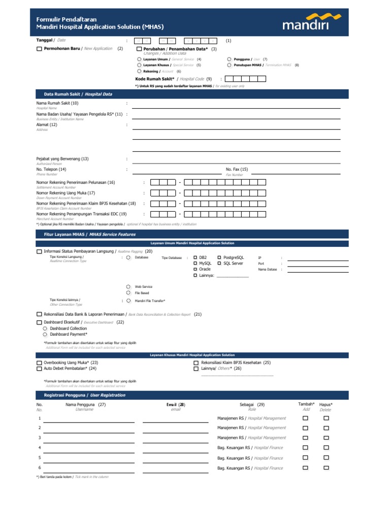 Formulir Pendaftaran Mandiri Hospital Application Solution (MHAS) | PDF