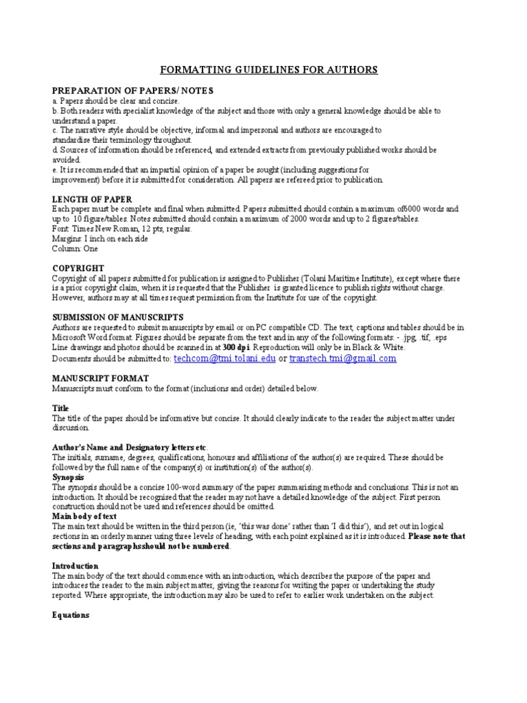 Formatting Guidelines For Authors: Preparation of Papers/ Notes | PDF ...