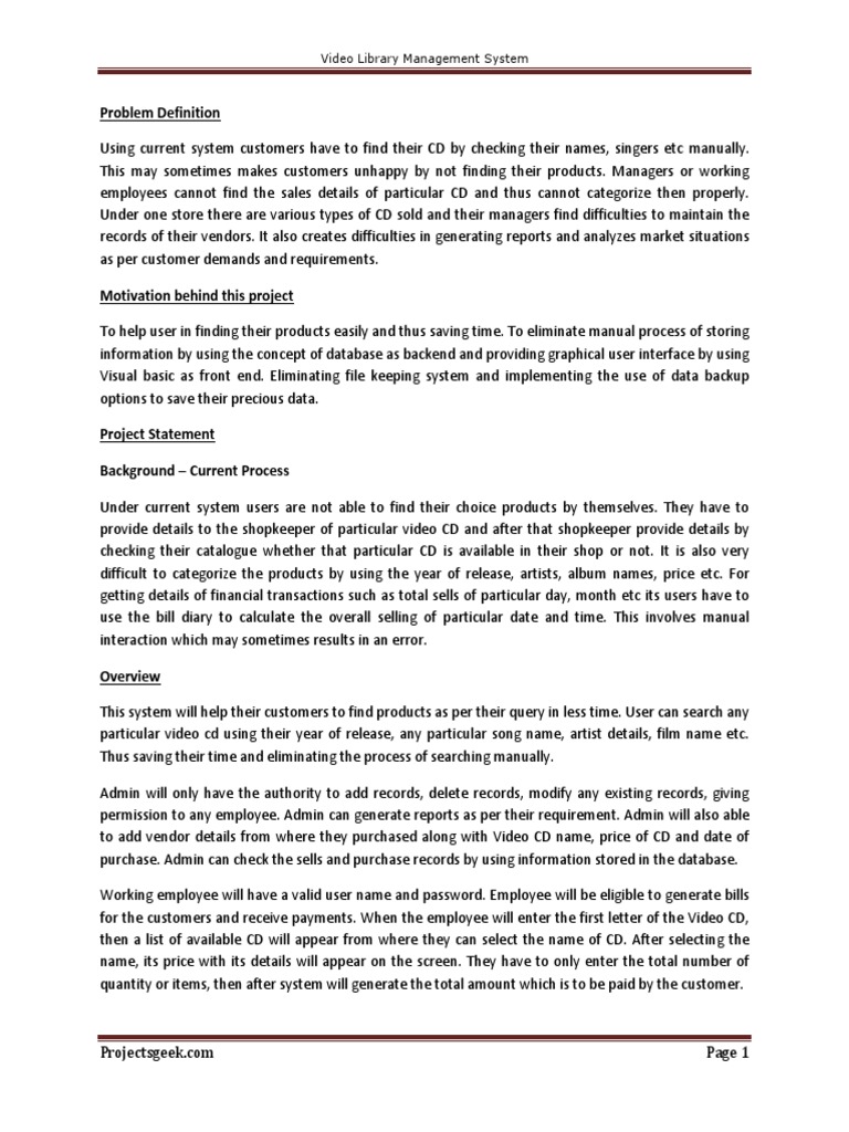 Video Library Management System Project | PDF | Microsoft Sql Server ...