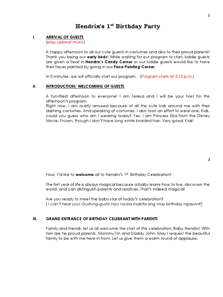 1st Birthday Script | Birthdays
