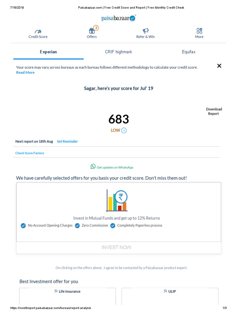 Paisabazaar Free Credit Score Report | PDF | Credit Score | Credit History