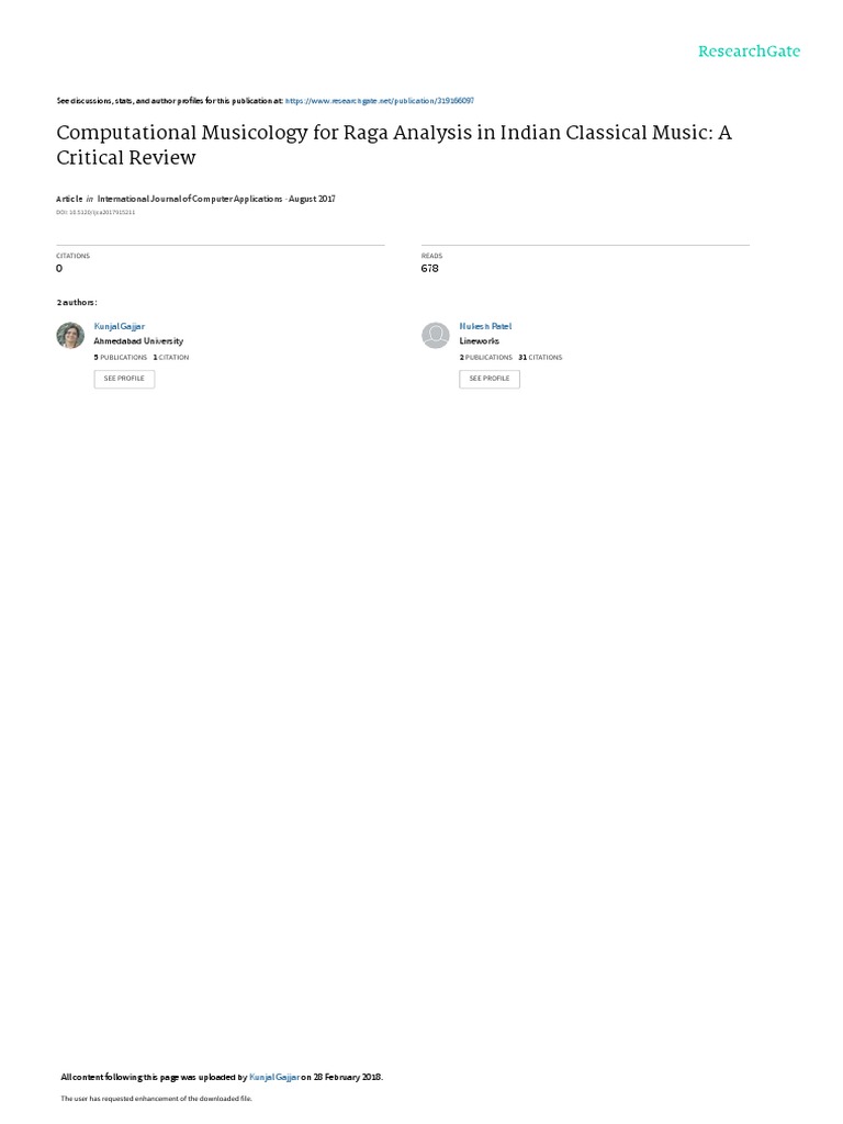 Computational Musicology For Raga Analysis in Indi | PDF | Cognitive ...