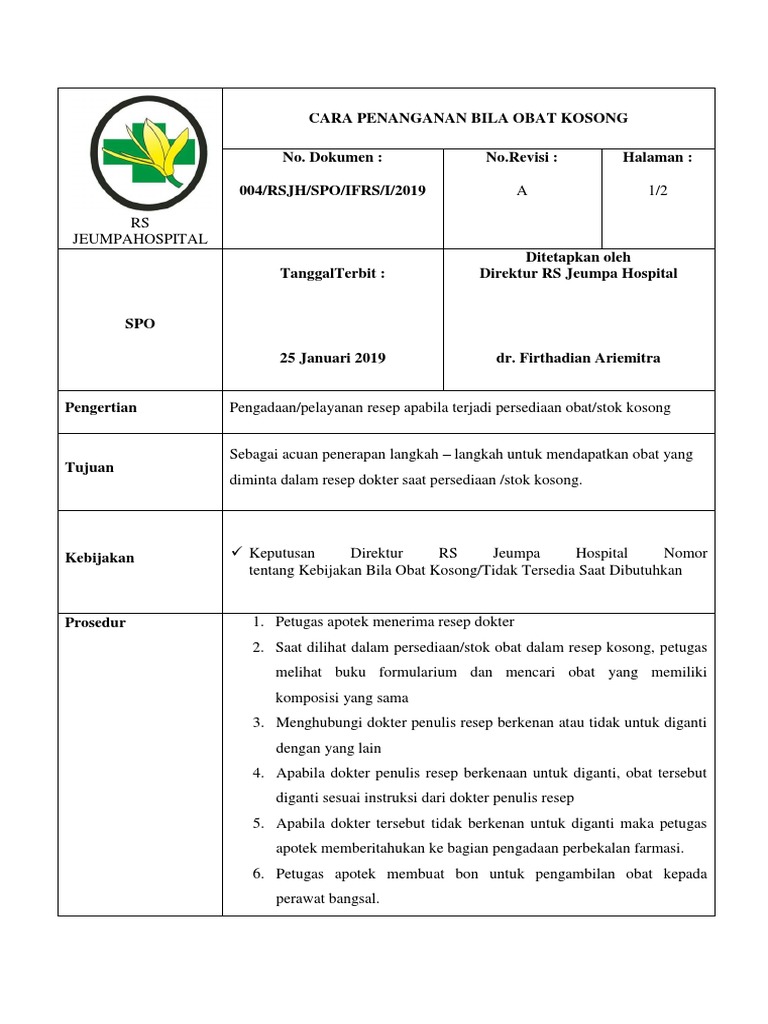 Penanganan Stok Kosong Obat Di Rs Jeumpa Pdf Kesehatan Holistik