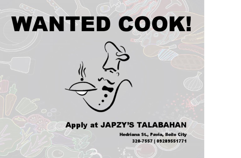 Wanted Cook!: Apply at Japzy'S Talabahan | PDF