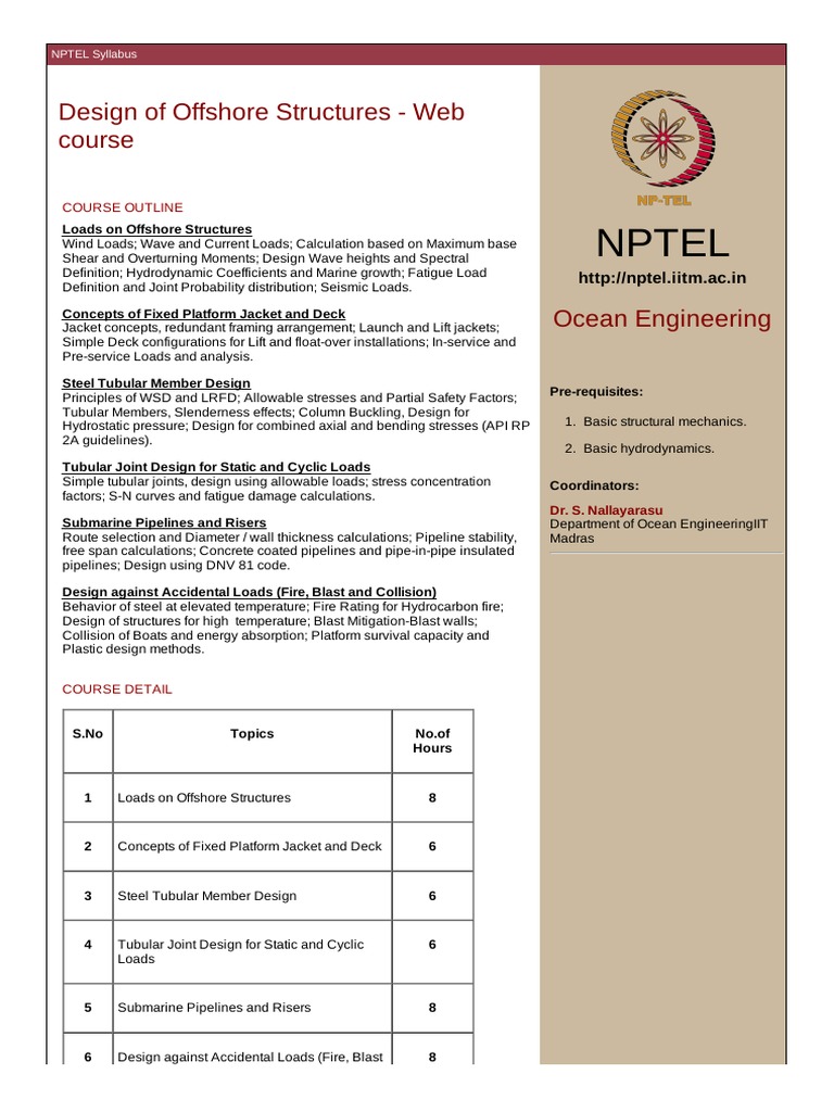 Nptel: Design of Offshore Structures - Web Course | PDF | Fatigue (Material) | Stress (Mechanics)