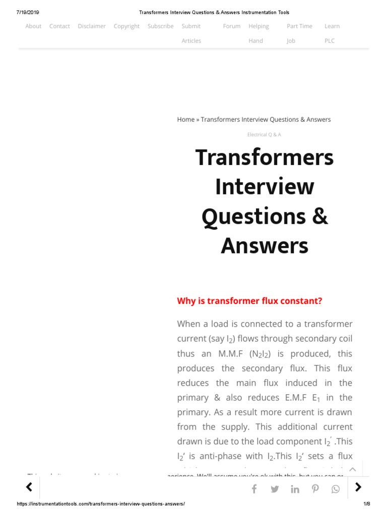 Transformers Interview Questions & Answers Instrumentation Tools | PDF ...