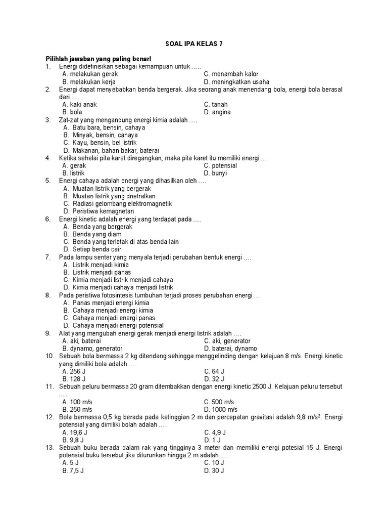 Soal Ipa Kelas 7 | PDF
