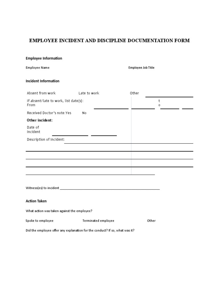 Employee Incident and Dicipline Documentation Form | PDF