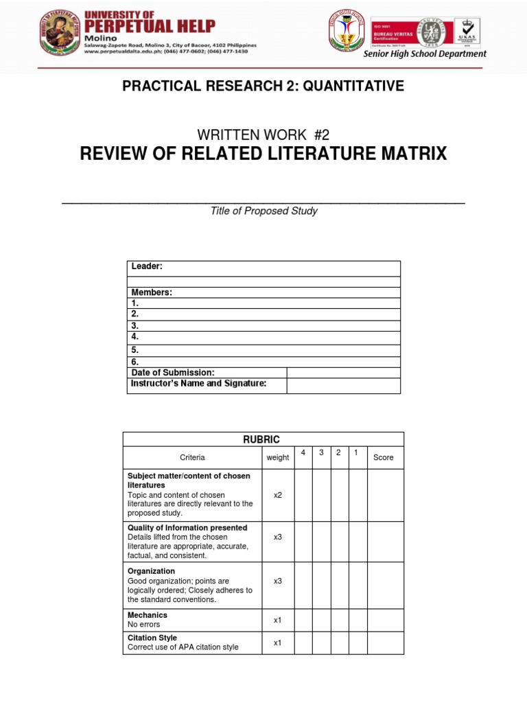 RRL Matrix Template for Research Projects | PDF | Data | Thesis