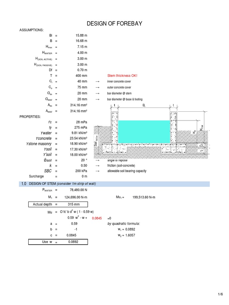 Forebay Design Analysis | Download Free PDF | Structural Engineering ...