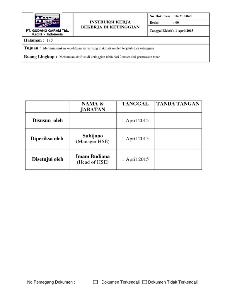 Instruksi Kerja Bekerja di Ketinggian | PDF