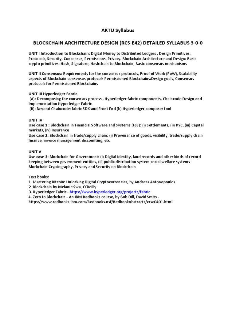 AKTU Blockchain Architecture Syllabus | PDF