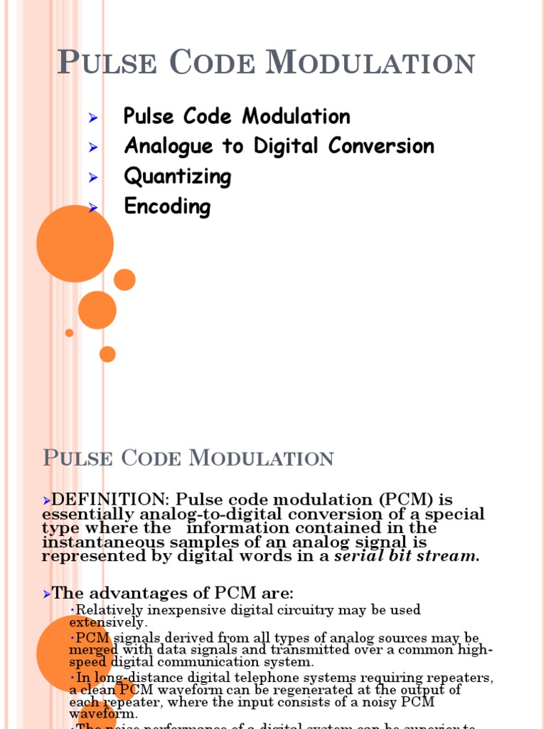 Ulse Ode Odulation Pulse Code Modulation Analogue To Digital