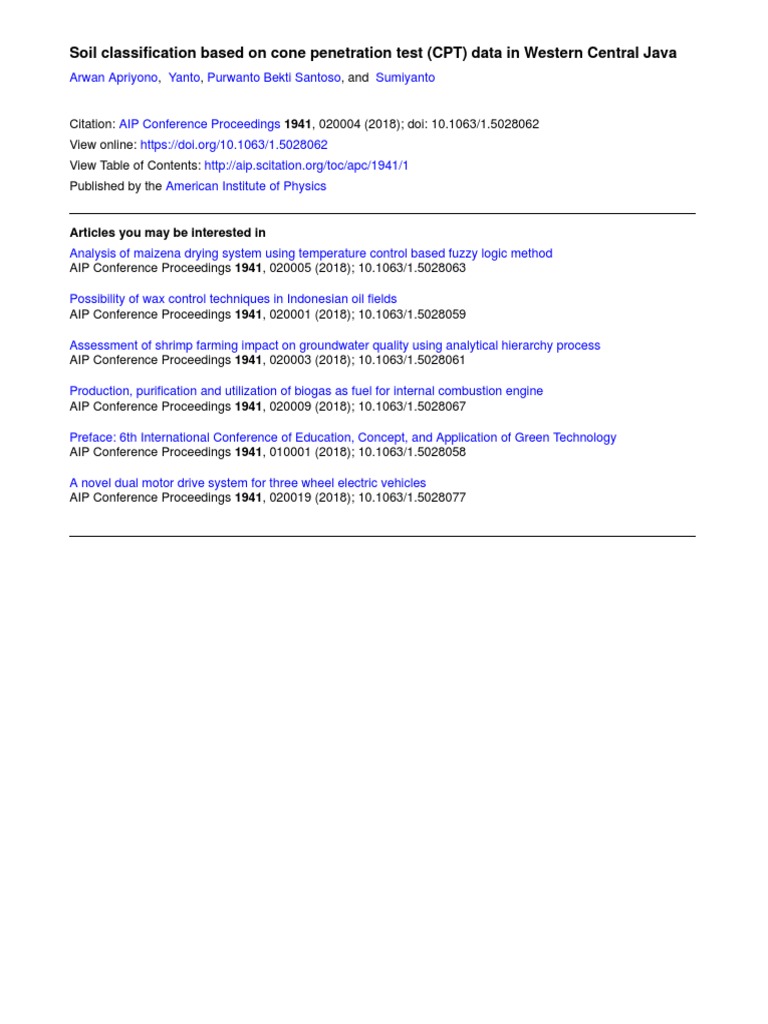 Soil Classification Based On Cpt Data In Western Central Java Pdf
