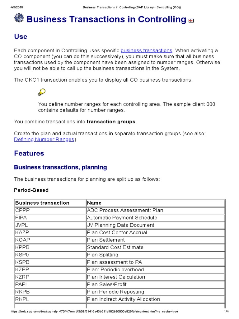 Business Transactions in SAP Controlling | PDF | Cost | Service Industries