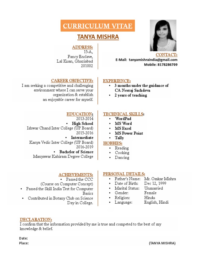Curriculum Vitae: Tanya Mishra | PDF | Learning | Behavior Modification