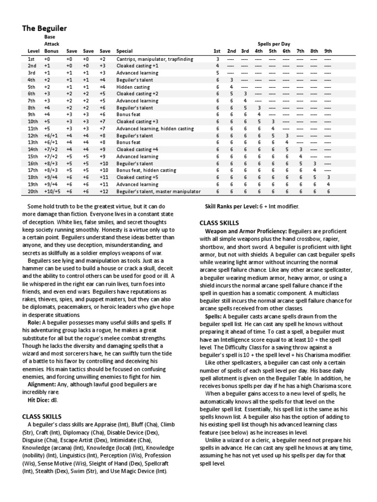 The Beguiler: Class Skills | PDF