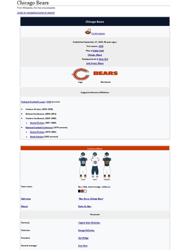 Chicago Bears: Jump To Navigationjump To Search | PDF | Chicago Bears ...