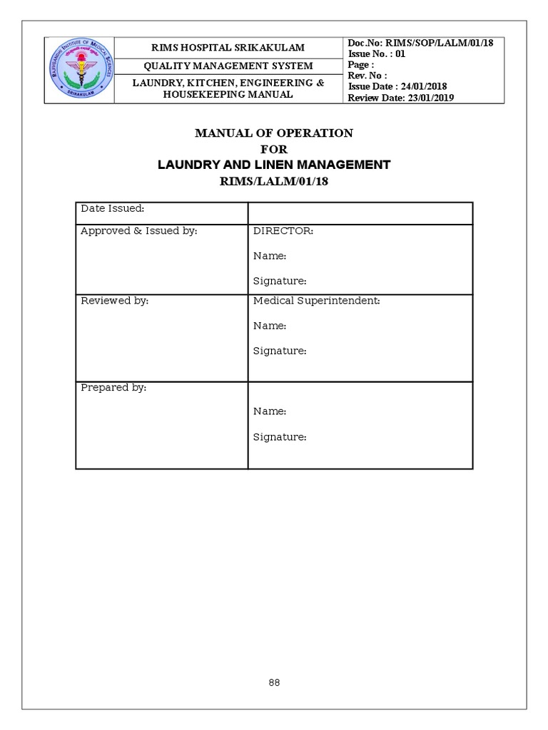 Laundry and Linen Management SOP | PDF | Housekeeping | Hygiene