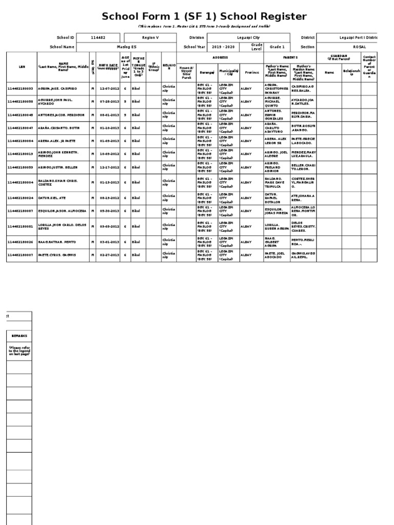 School Form 1 (SF 1) School Register | PDF