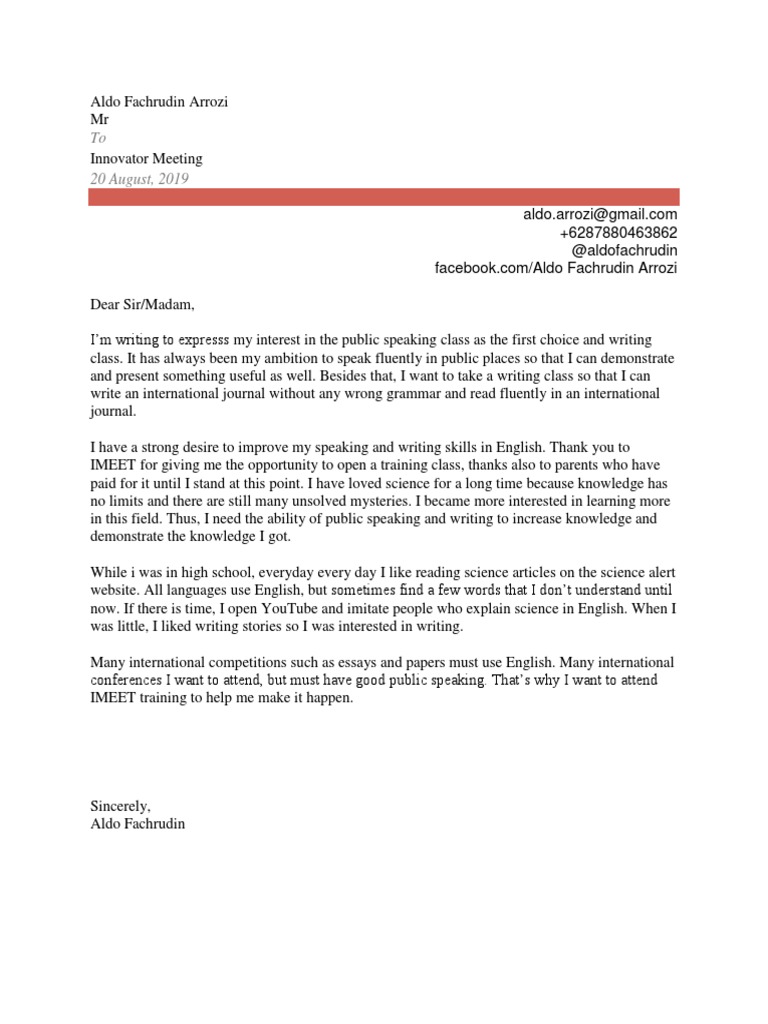 Motivation Letter Aldo Fachrudin Arrozi | PDF