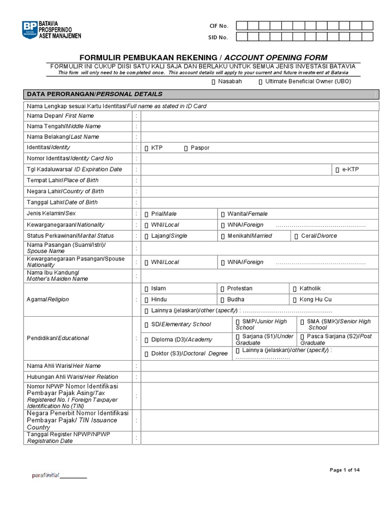 Formulir Pembukaan Rekening / Account Opening Form: Data Perorangan ...