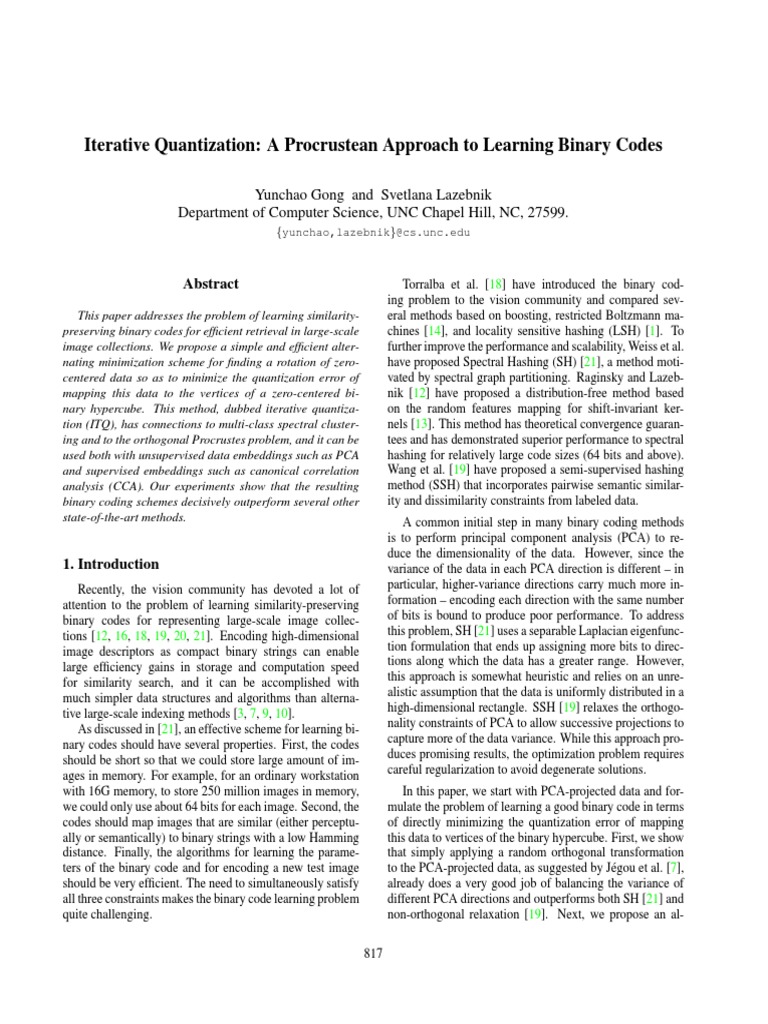 Iterative Quantization A Procrustean Approach To Learning Binary Codes Pdf Principal