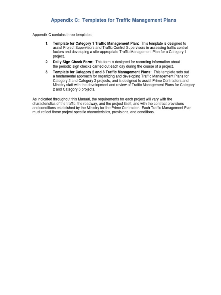 TCM Appendix C Traffic Template | PDF | Traffic | Controlled Access Highway