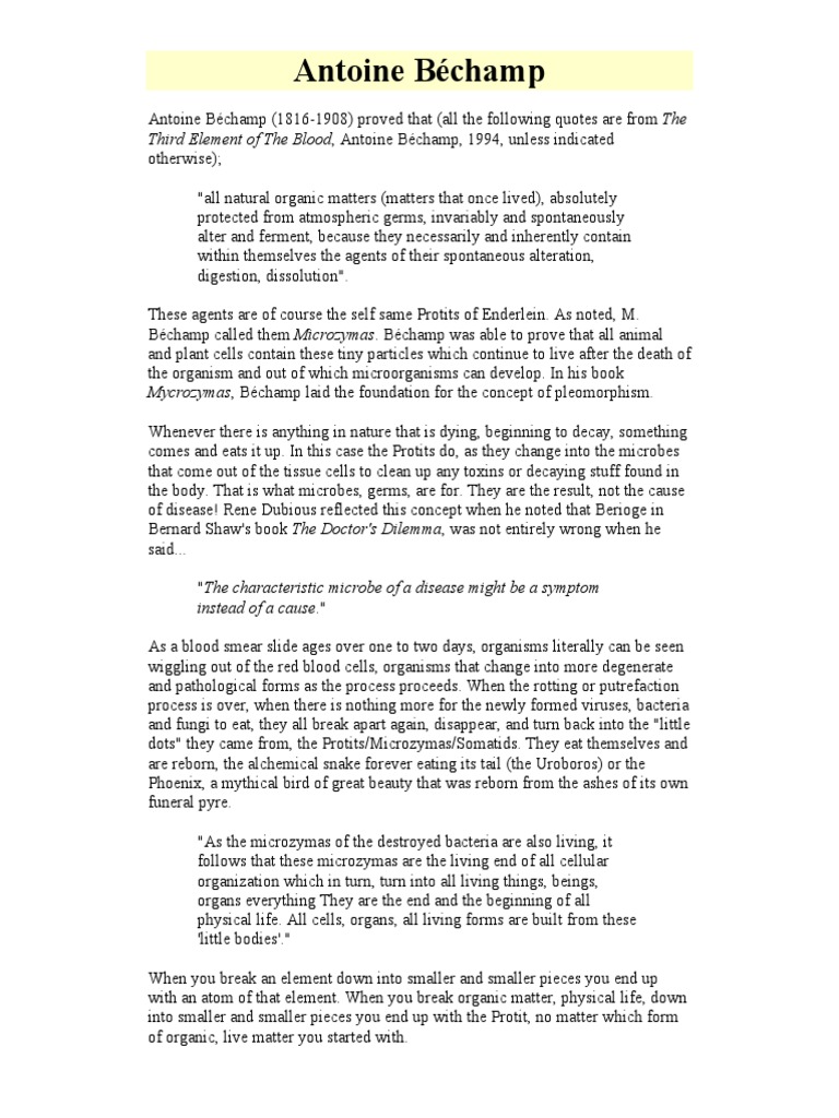 Antoine Bechamp | PDF | Louis Pasteur | Microorganism