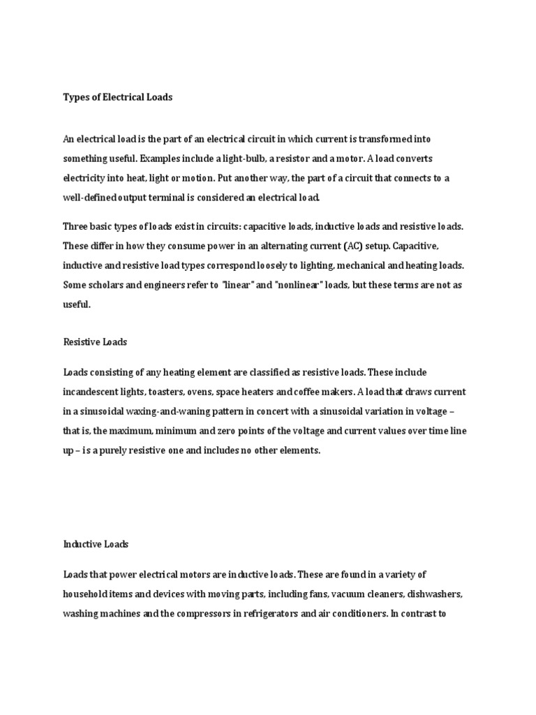 Types of Electrical Loads | PDF | Capacitor | Electrical Resistance And ...