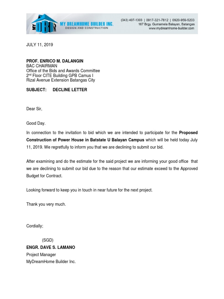 Decline Letter | PDF