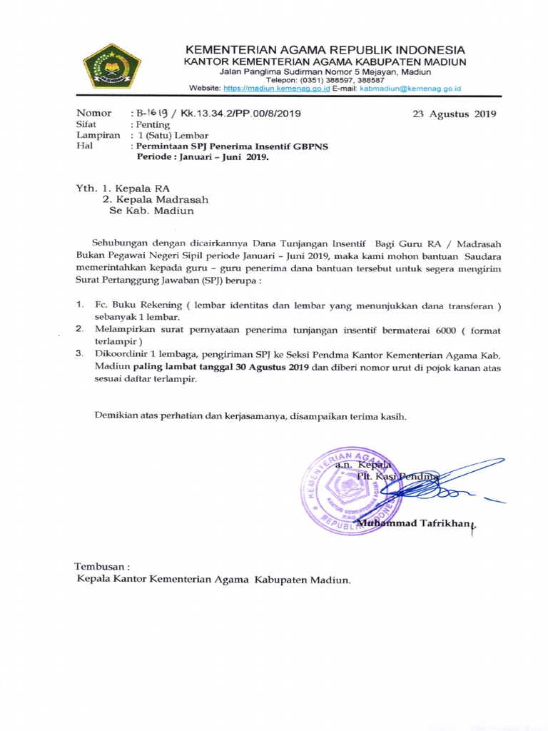 Surat SPJ Insentif GBPNS | PDF