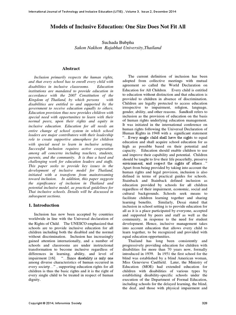 Models of Inclusive Education One Size Does Not Fit All | PDF ...