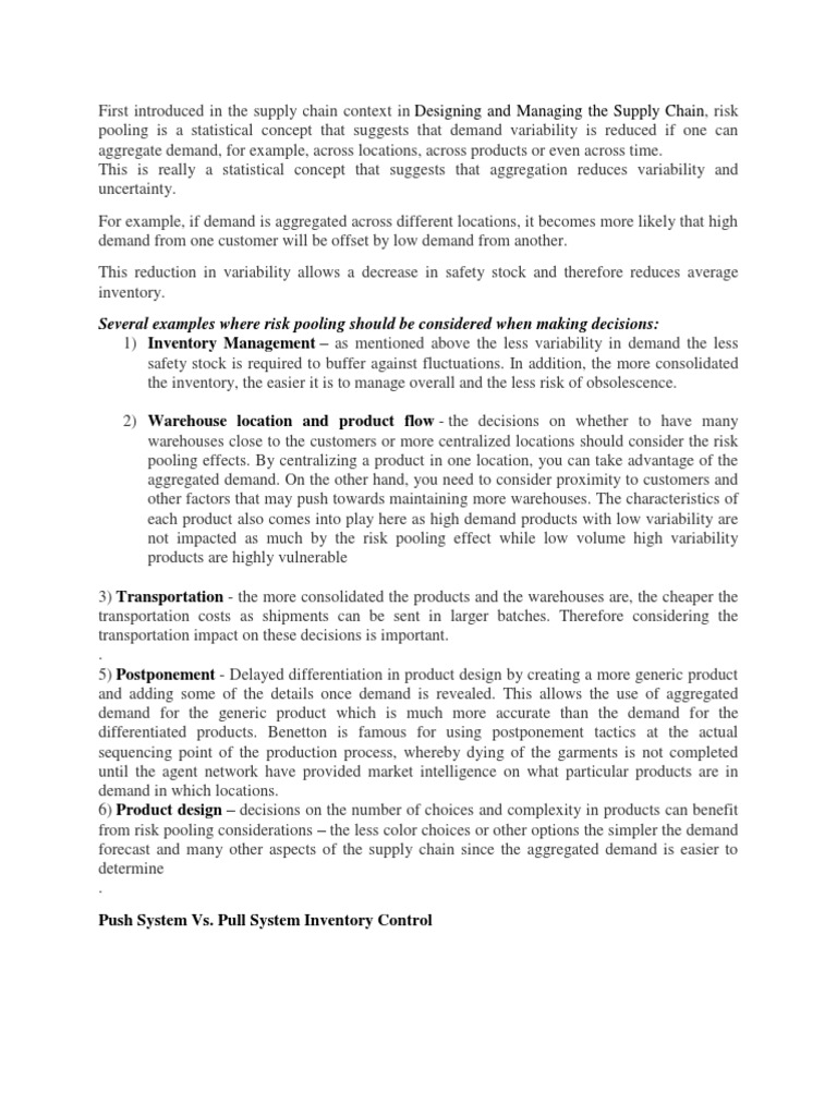 Risk Pooling | PDF | Inventory | Demand
