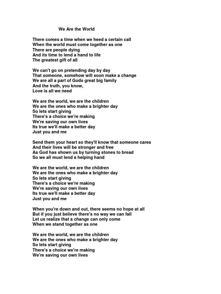 We Are The World Lyrics PDF | PDF