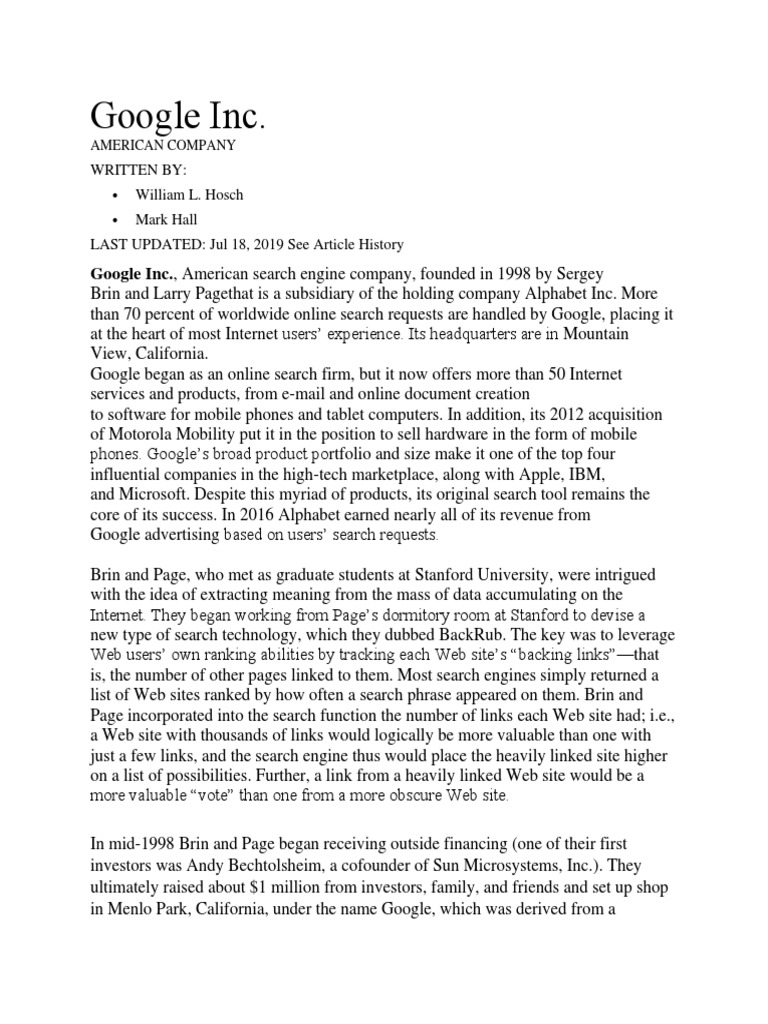 Google Inc.: Google Inc., American Search Engine Company, Founded in ...