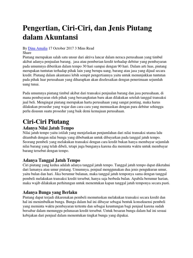 Piutang dalam Akuntansi | PDF | Pengelolaan Keuangan & Uang