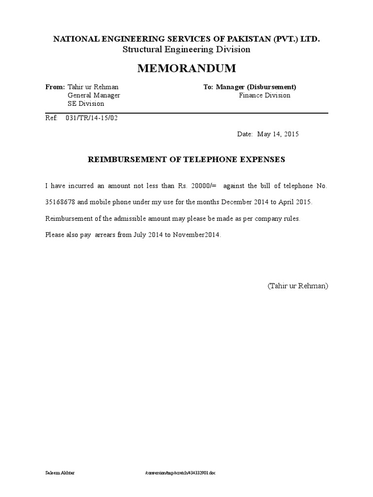 Memo Telephone Bill | PDF