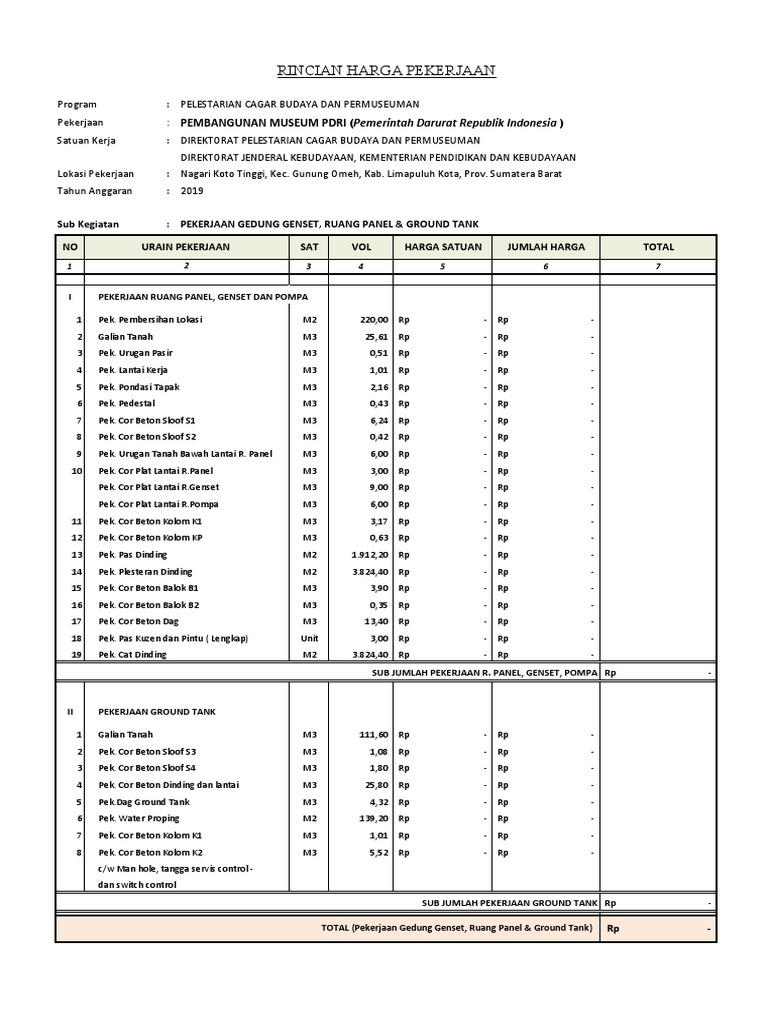 2019 PDRI Pek-Fisik RAB-BoQ Rumah-GENSET | PDF