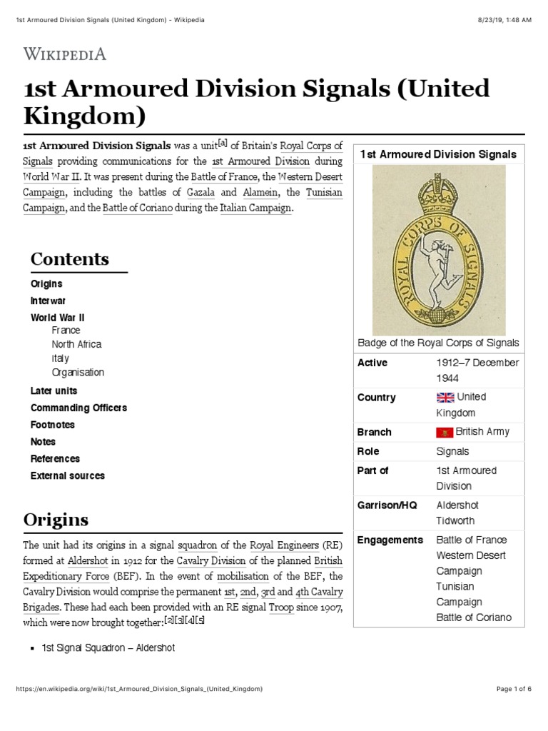 1st Armoured Division Signals (United Kingdom) | PDF | Division ...