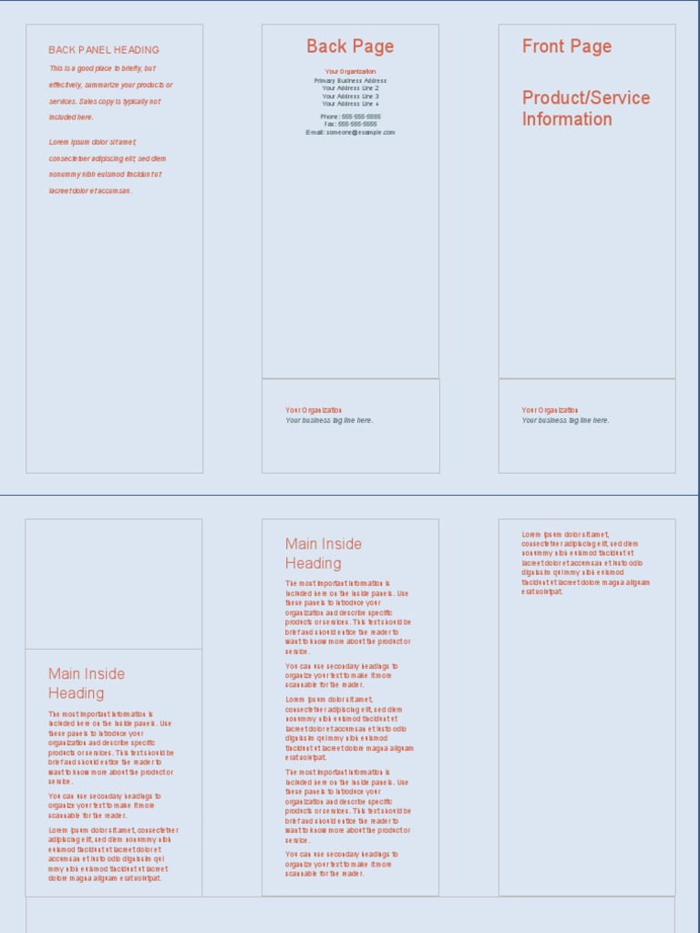 Back Page Front Page Product/Service Information | PDF | Text | Typography