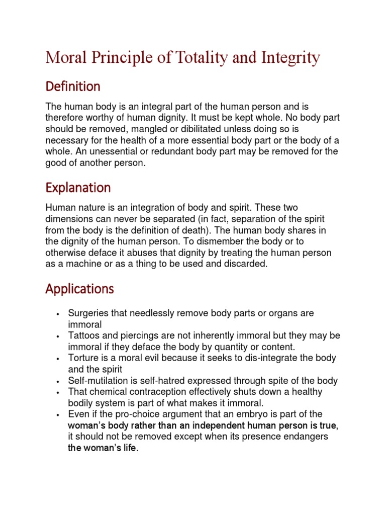 Principle of Totality in Bioethics | PDF