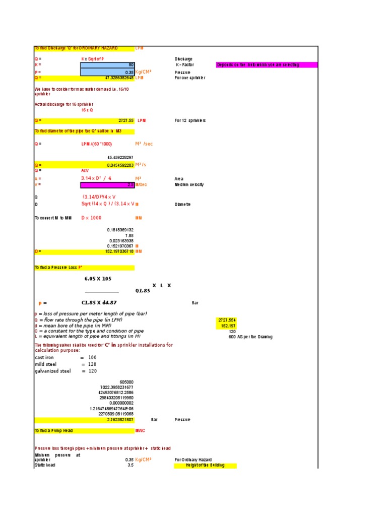 Fire Calculation | PDF | Fire Sprinkler System | Flow Measurement