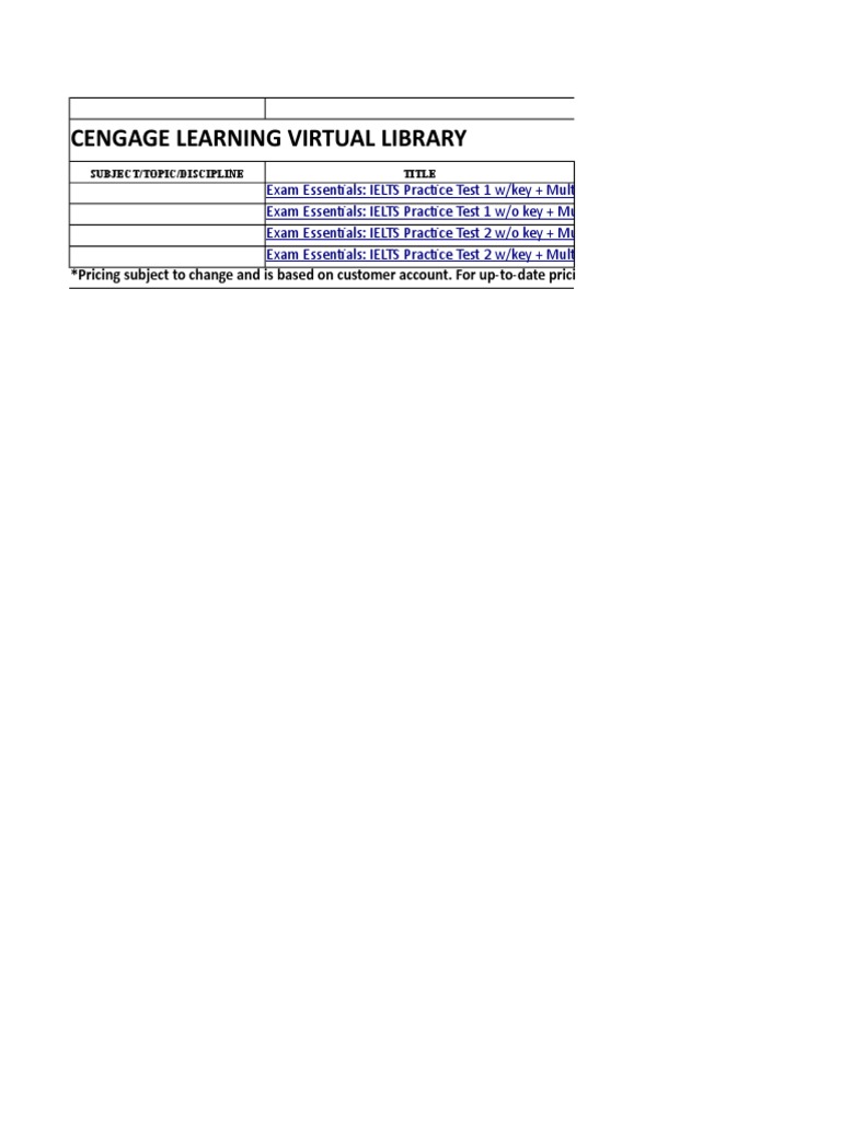 Cengage Learning Virtual Library: Subject/Topic/Discipline Title | PDF