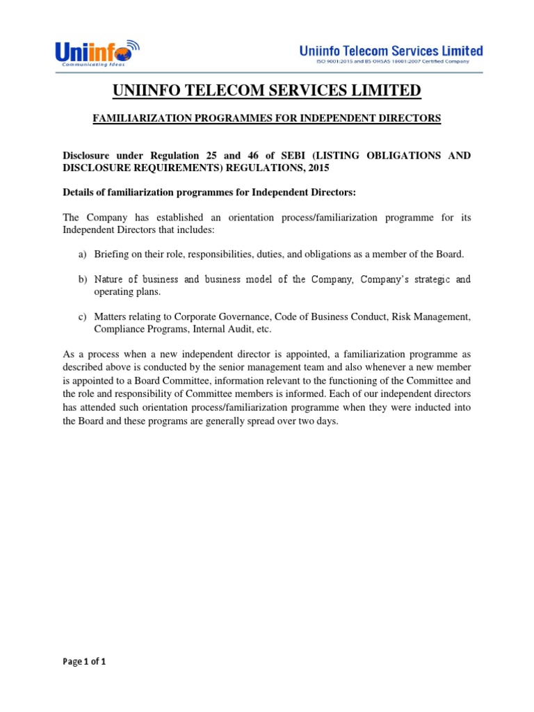 Familiarization Programmes | PDF