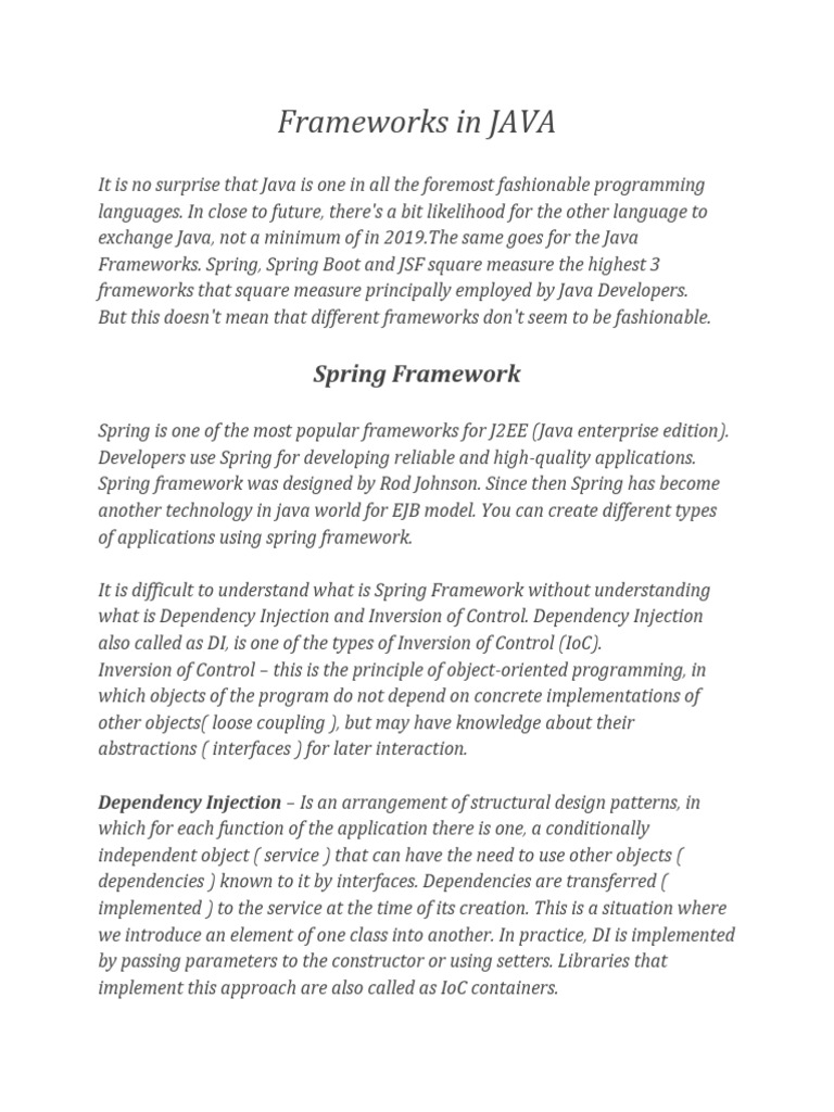 Frameworks In Java Spring Framework Pdf Java Server Faces Spring Framework