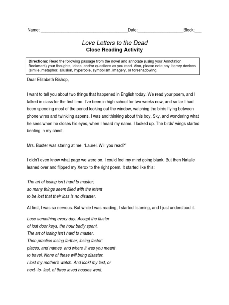 Close Reading: Love Letters to the Dead | PDF